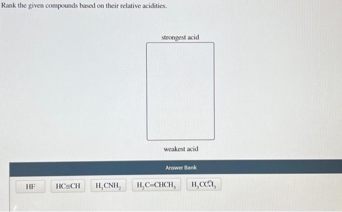 Solved Rank in order from the strongest acid to the weakest | Chegg.com
