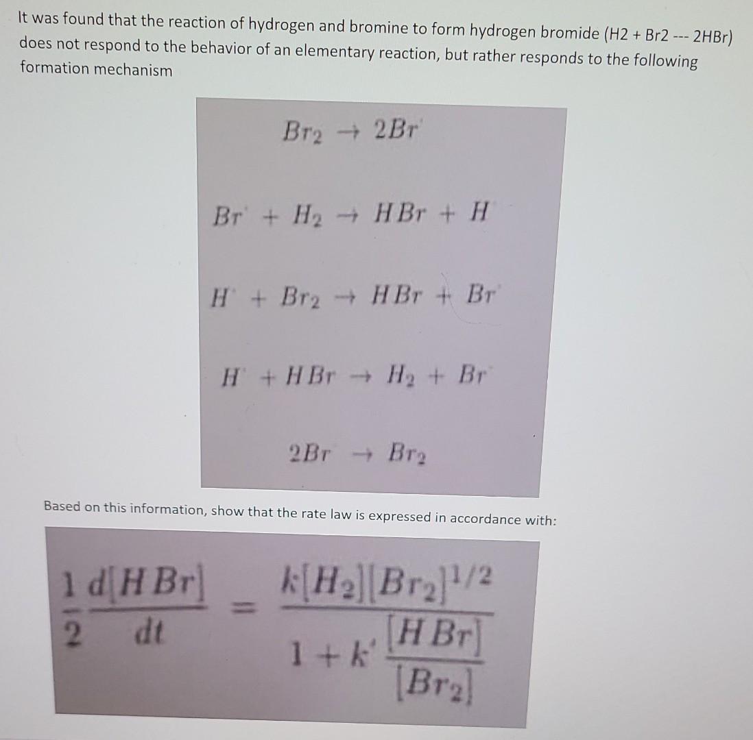 Solved It was found that the reaction of hydrogen and | Chegg.com