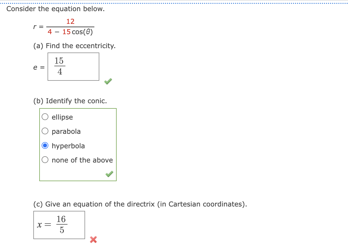 Solved Consider the equation below.r=124-15cos(θ)(a) ﻿Find | Chegg.com