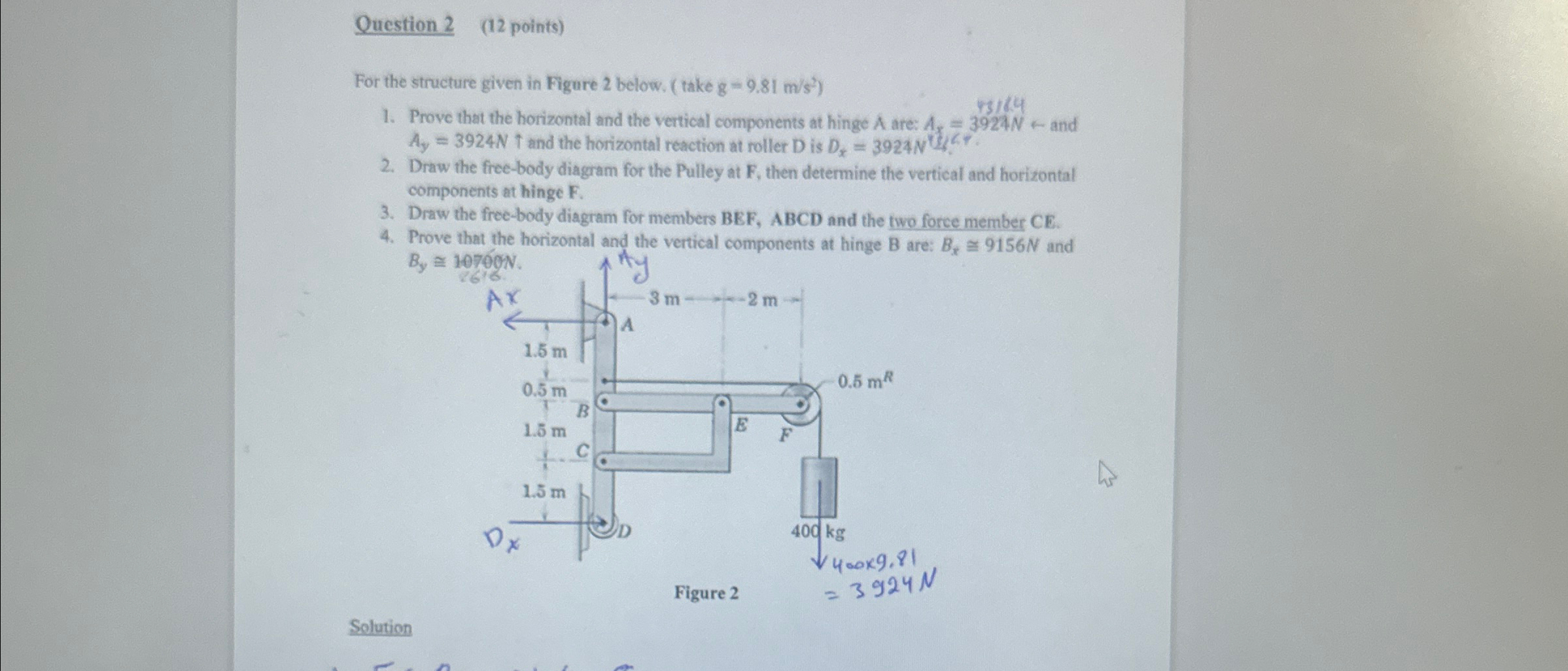 Solved Question 2 (12 ﻿points)For the structure given in | Chegg.com