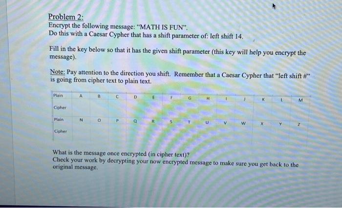Solved Problem 2: Encrypt the following message: Solved Problem 2: Encrypt the following message: