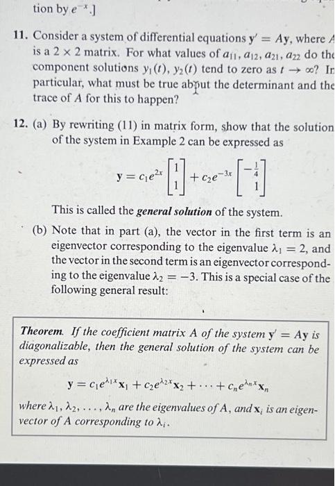 Solved tion by e−x.] 11. Consider a system of differential | Chegg.com