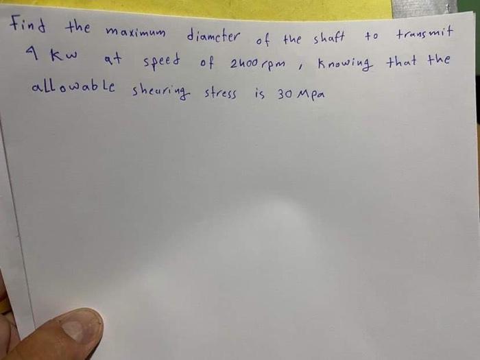 Solved Find the maximum diamcter of the shaft to transmit 4 | Chegg.com
