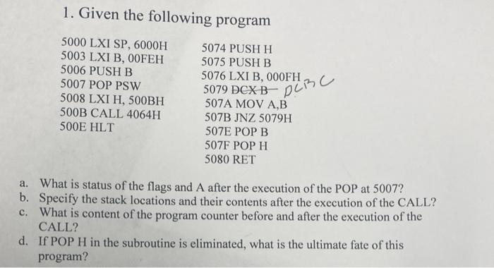 Solved 1. Given the following program a. What is status of | Chegg.com