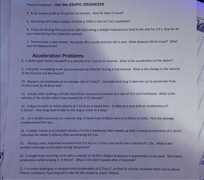 Solved Practice Problems - Use the GRAPIC ORGANIZER 4. A car | Chegg.com