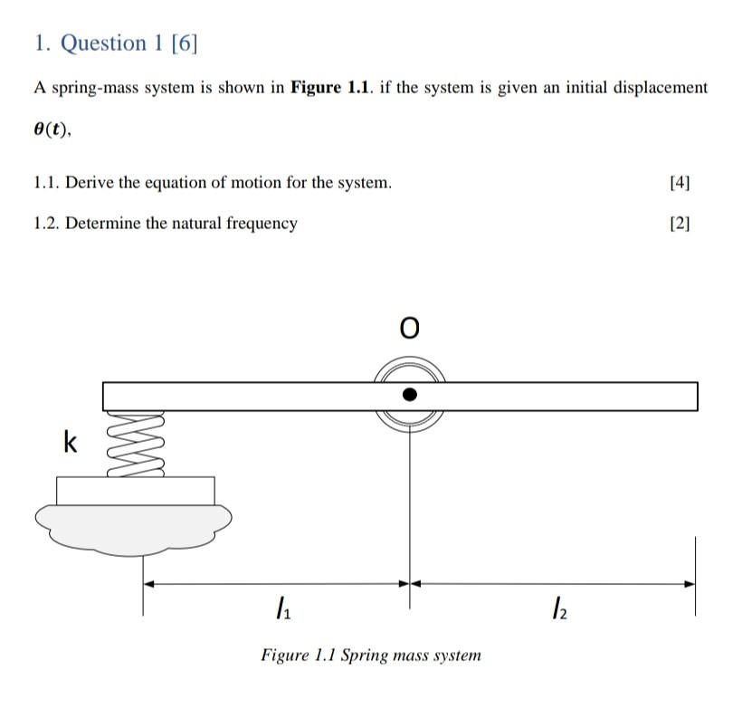 Solved 1. Question 1 [6] A spring-mass system is shown in | Chegg.com