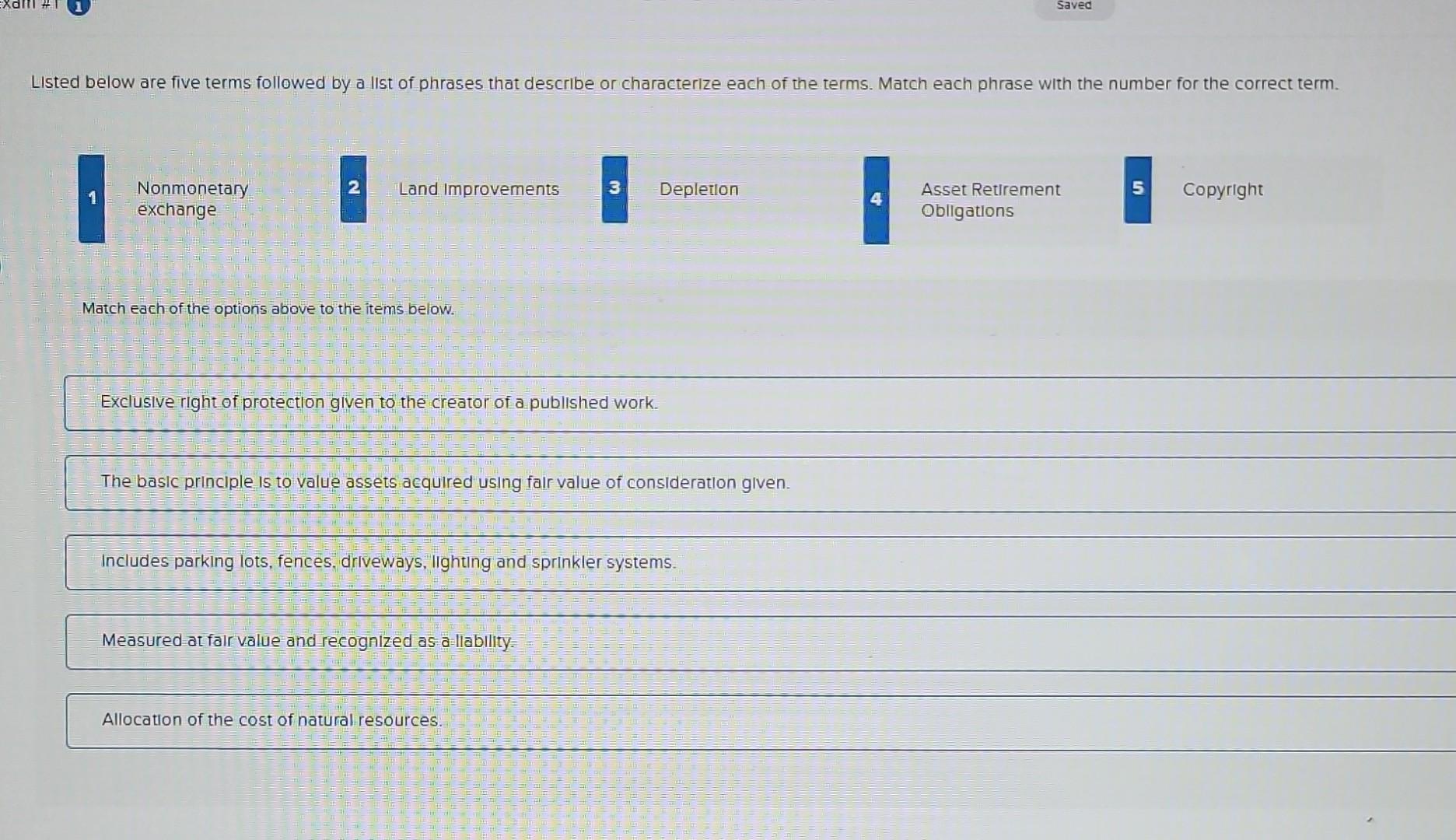 Solved Listed below are five terms followed by a list of | Chegg.com