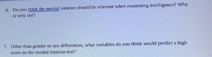 Solved 6. Do you think the mental rotation should be | Chegg.com