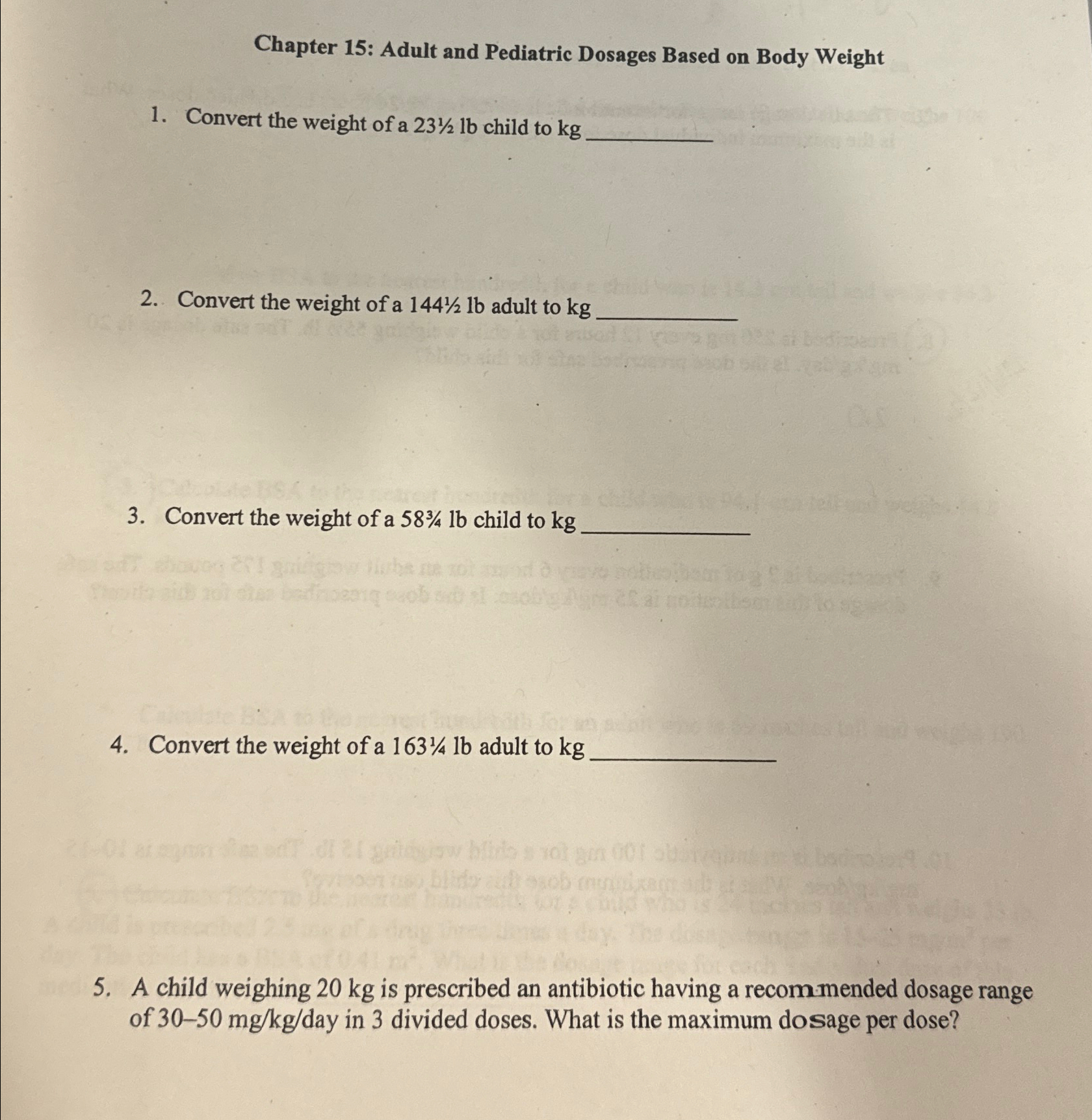 Solved Chapter 15: Adult and Pediatric Dosages Based on Body | Chegg.com