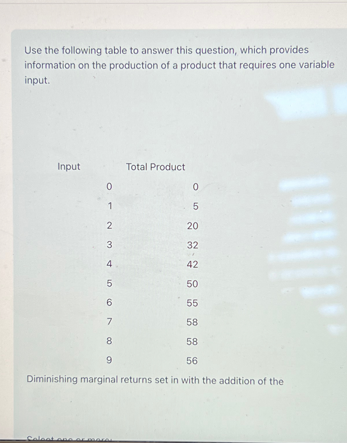 Solved Use the following table to answer this question, | Chegg.com