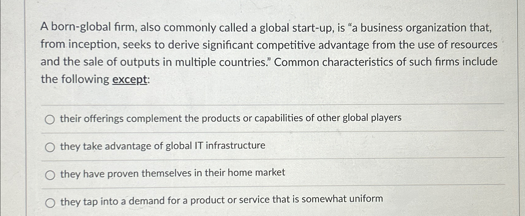 Solved A born-global firm, also commonly called a global | Chegg.com
