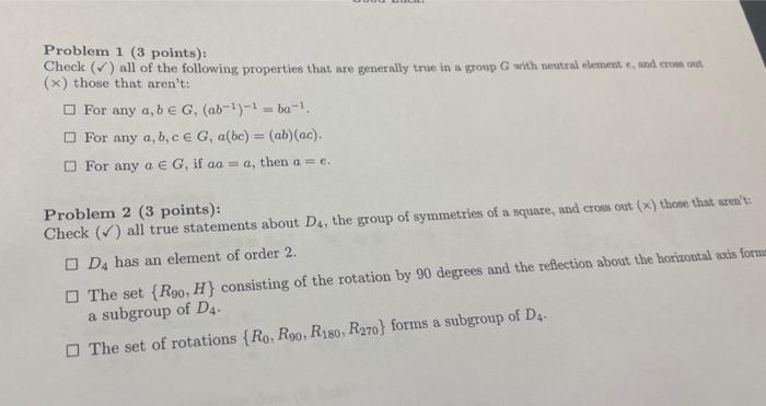 Solved Problem 1 (3 points): Check ( ) all of the following | Chegg.com