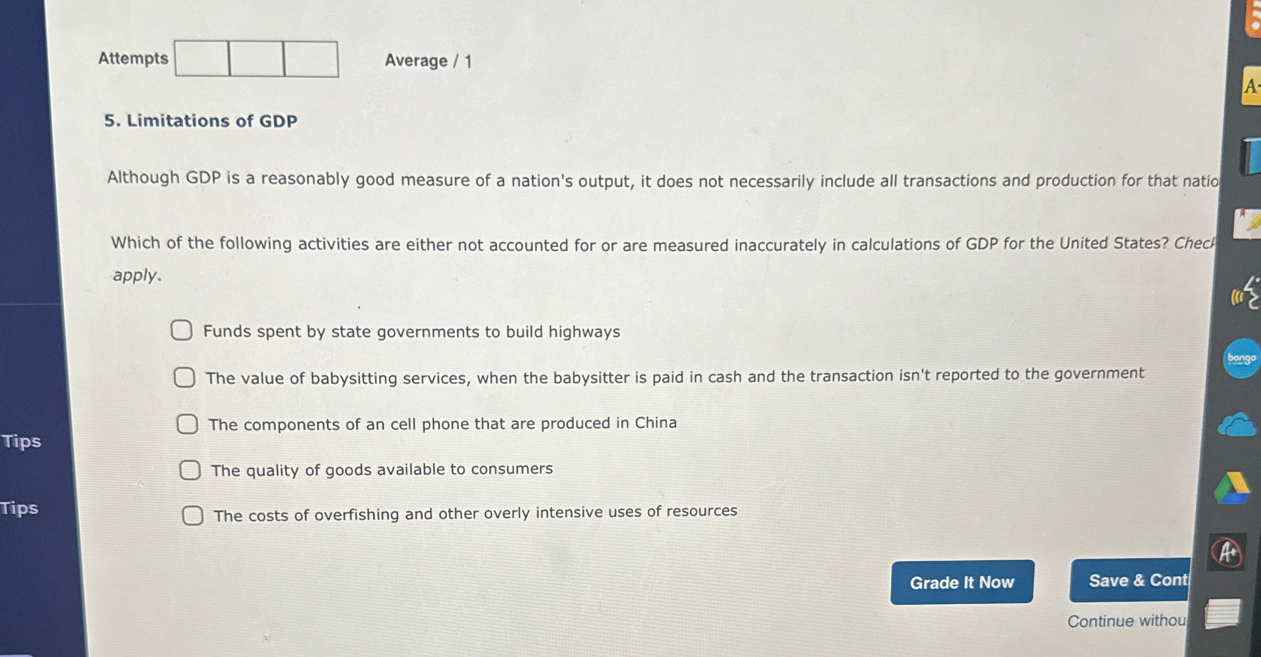 Solved Attempts ﻿Average ?1 5. ﻿Limitations of GDP | Chegg.com
