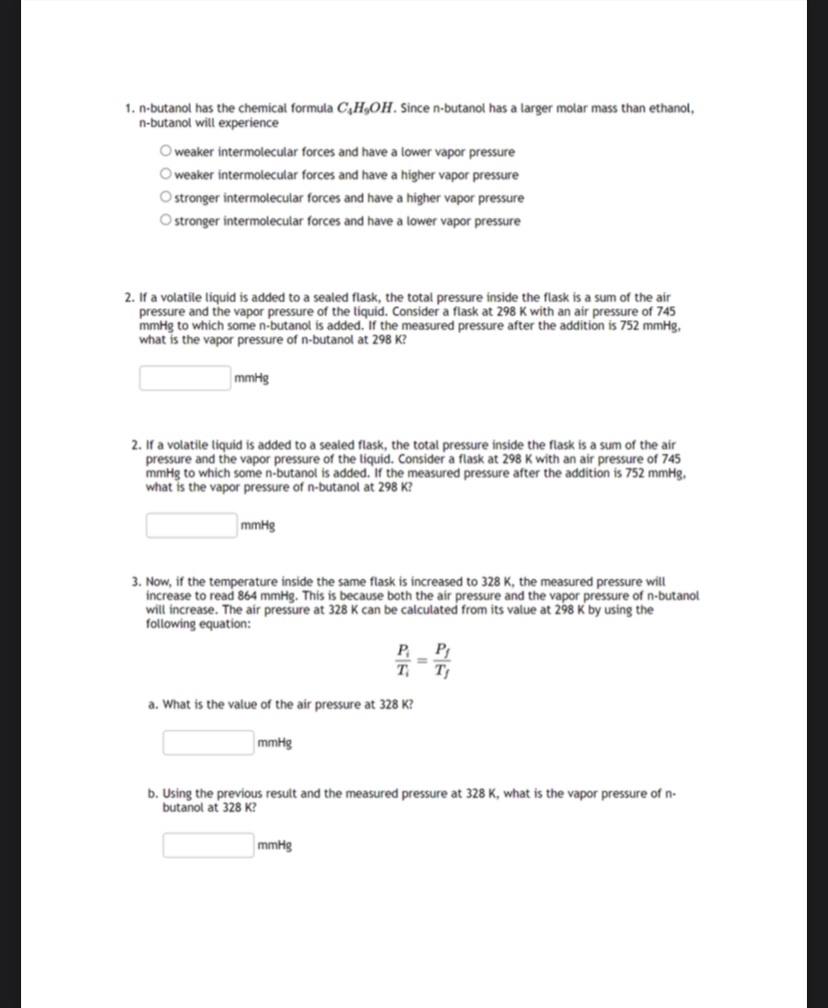 Solved n-butanol has the chemical formula C4H9OH. ﻿Since | Chegg.com