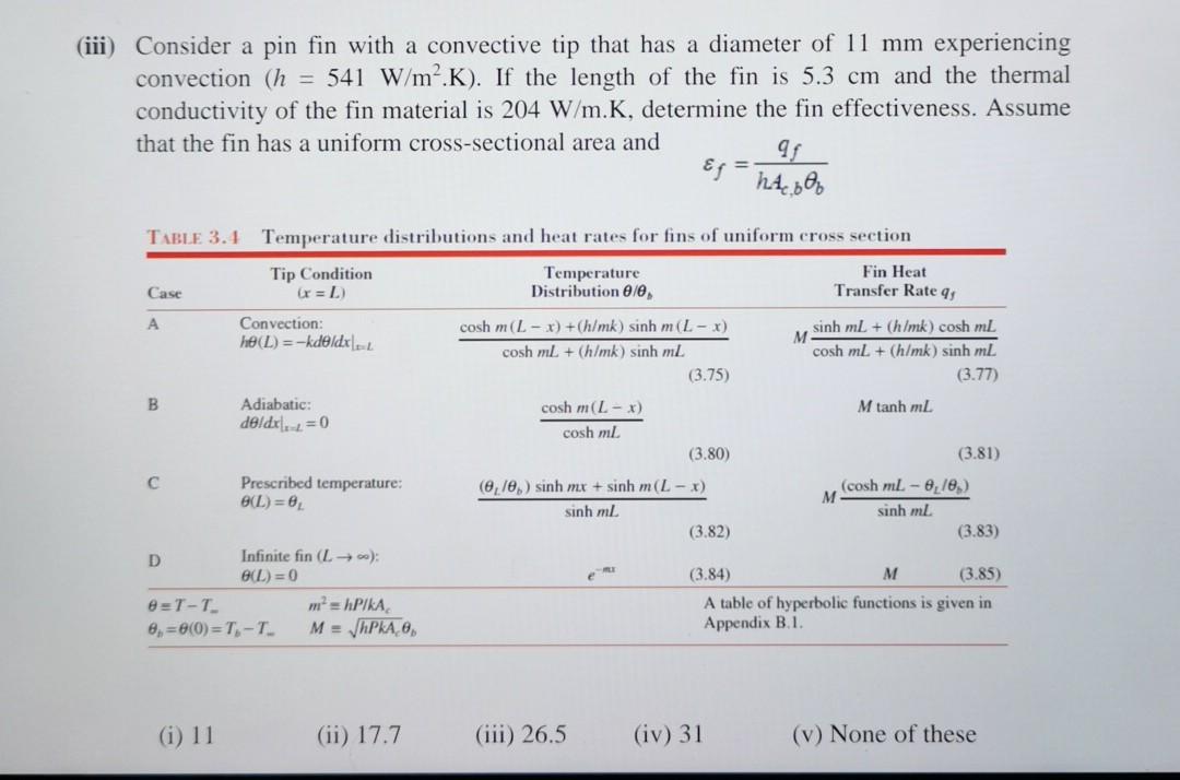 Solved (ii) Consider a pin fin with a convective tip that | Chegg.com