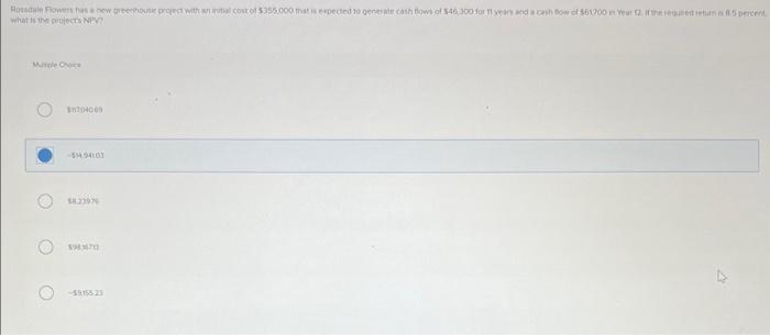 Solved whut is the projects NeV? Mhale Over In204069 | Chegg.com