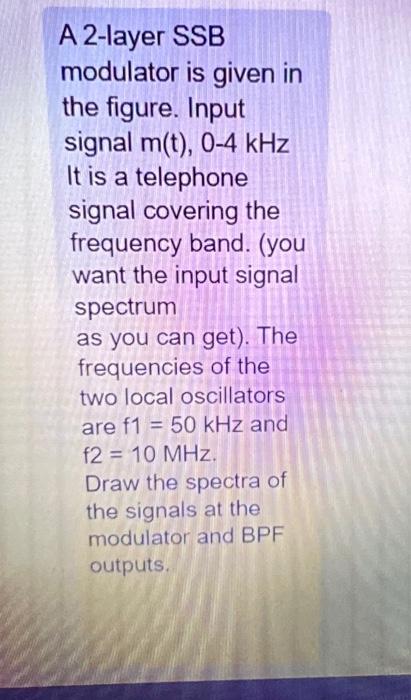 A 2-layer SSB modulator is given in the figure. Input | Chegg.com