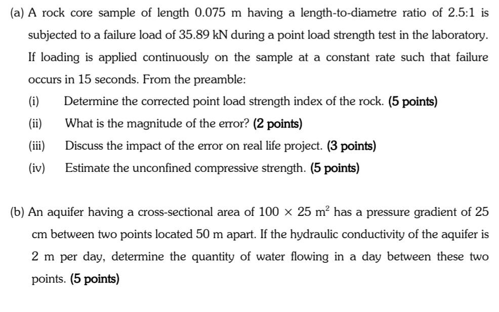Solved (a) A rock core sample of length 0.075 m having a | Chegg.com
