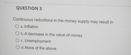 Solved QUESTION 3Continuous reductions in the money supply | Chegg.com