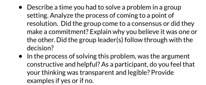 Solved - Describe a time you had to solve a problem in a | Chegg.com