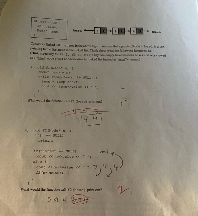 Solved struct Node 1 int value: Node. next; head E ACNULL | Chegg.com