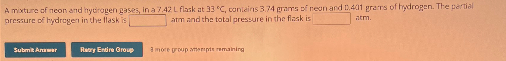 Solved A mixture of neon and hydrogen gases, in a 7.42L | Chegg.com