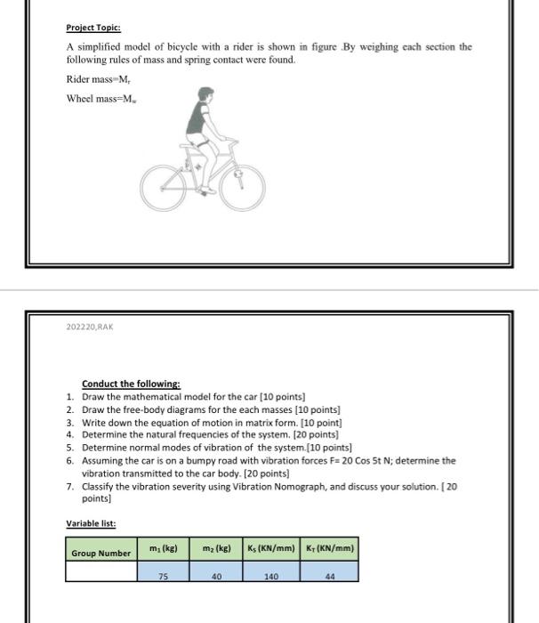 Solved Project Topic: A simplified model of bicycle with a | Chegg.com