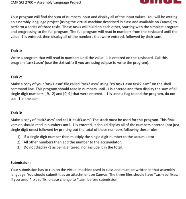 CMP SCI 2700 – Assembly Language Project Your program | Chegg.com