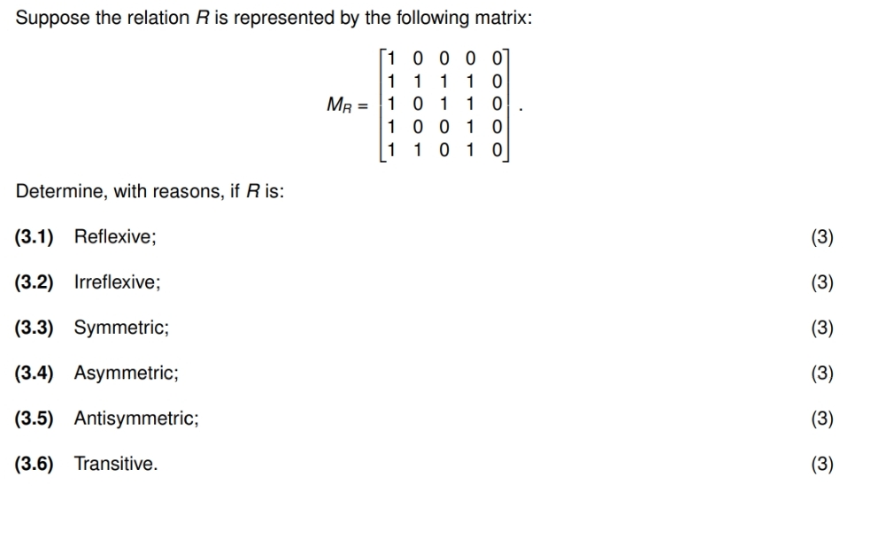Solved Suppose the relation R ﻿is represented by the | Chegg.com