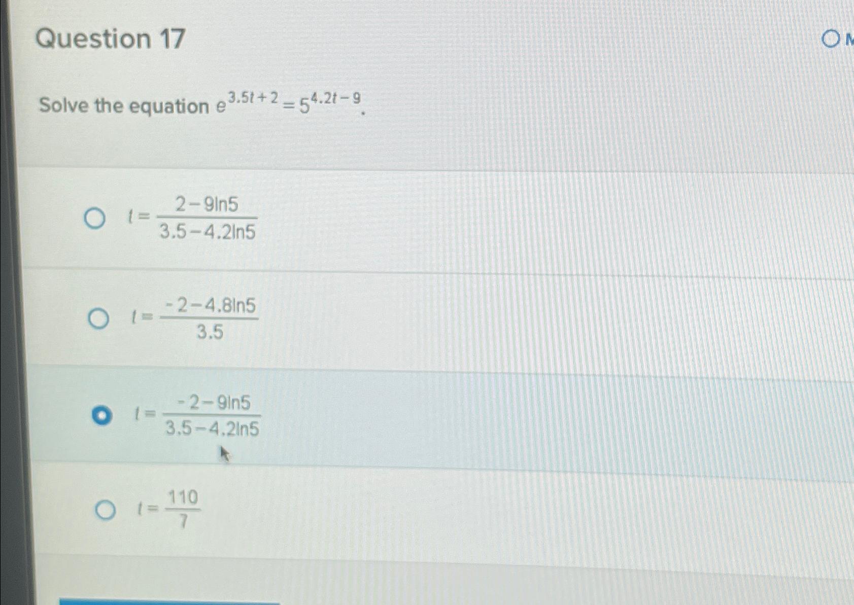 Solved Question 17Solve the equation | Chegg.com