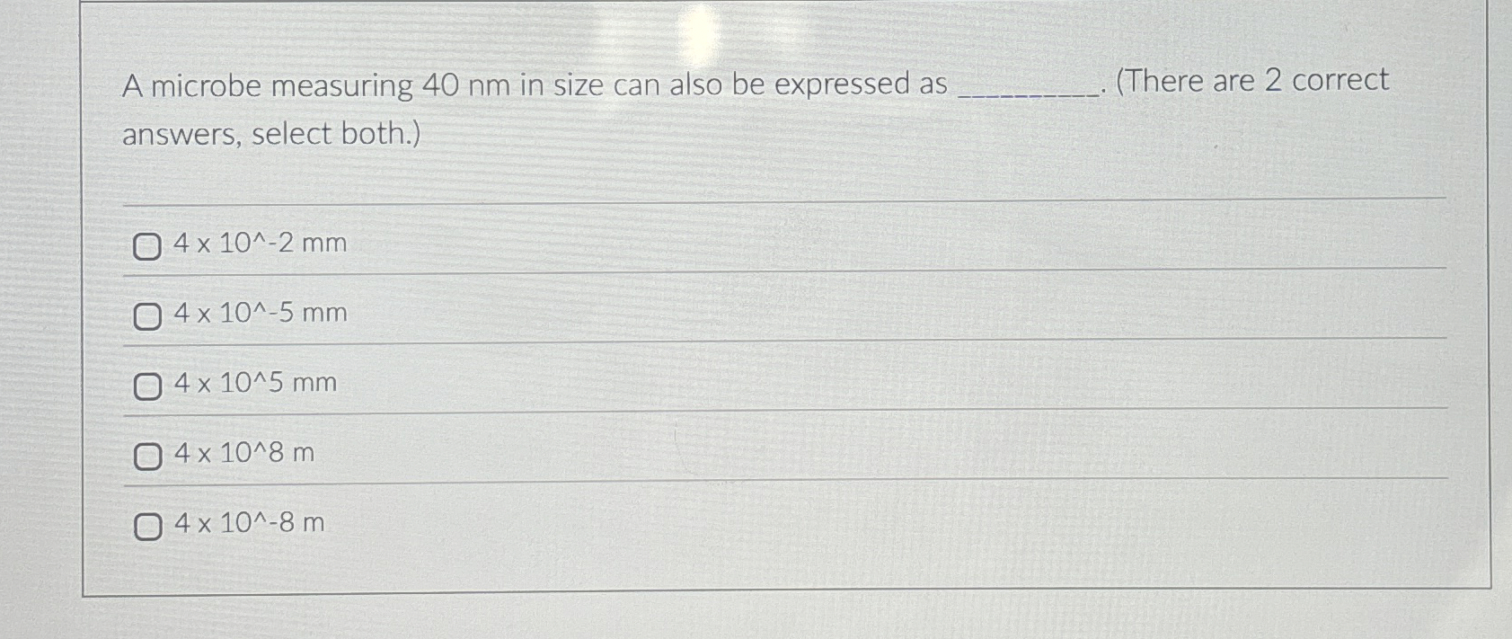 Solved A microbe measuring 40 ﻿nm in size can also be | Chegg.com