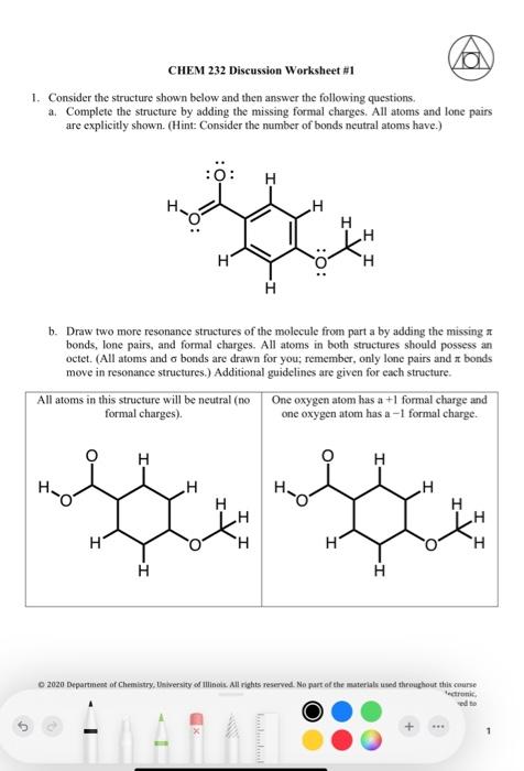 Solved CHEM 232 Discussion Worksheet #1 1. Consider the | Chegg.com
