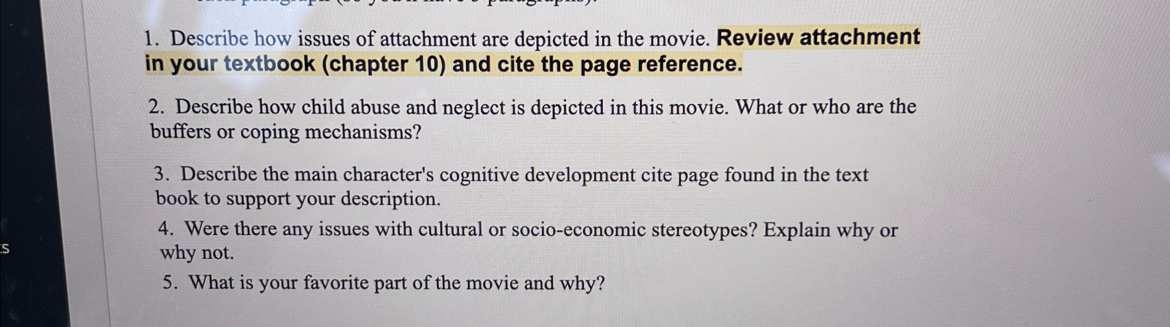 Solved Describe how issues of attachment are depicted in the | Chegg.com