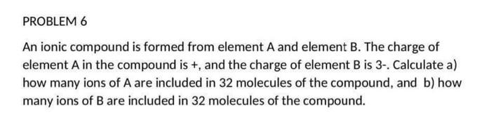 Solved PROBLEM 6 An ionic compound is formed from element A | Chegg.com
