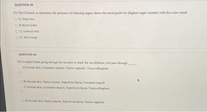 Solved QUESTION 39 33) The Clinitest, to determine the | Chegg.com