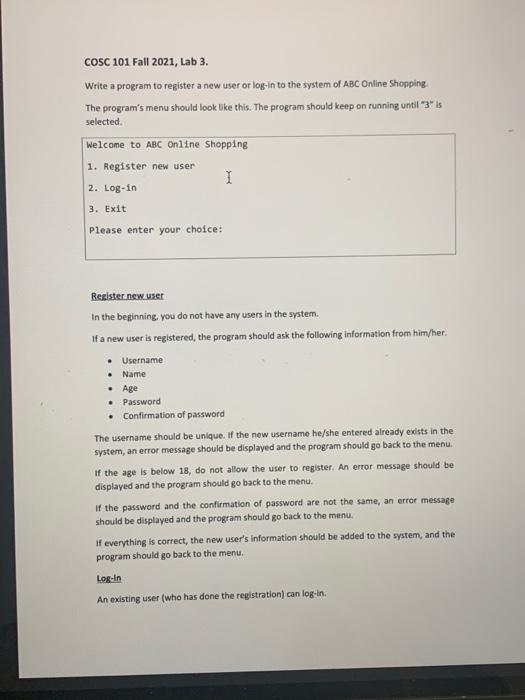 Solved COSC 101 Fall 2021, Lab 3. Write a program to | Chegg.com