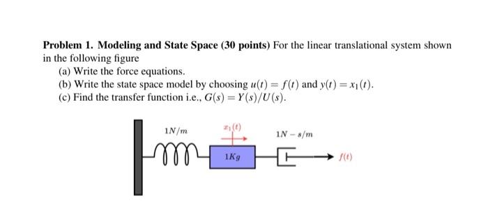 Solved Problem 1. Modeling and State Space (30 points) For | Chegg.com