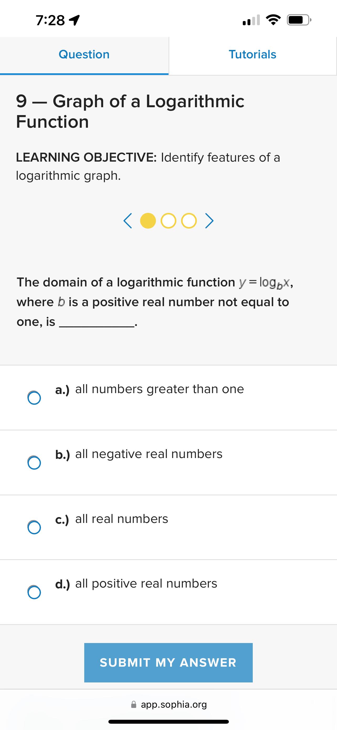 Solved 7:28 1QuestionTutorials9- ﻿Graph of a Logarithmic | Chegg.com