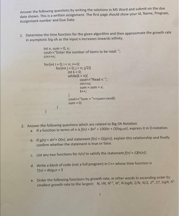Solved Answer the following questions by writing the | Chegg.com