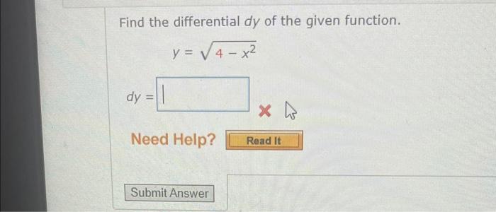 Solved Find the differential dy of the given function. | Chegg.com