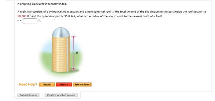 Solved A graphing calculator is recommended. A grain silo | Chegg.com