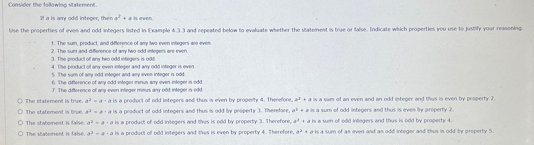 Solved Consider the following statement.If a ﻿is any odd | Chegg.com