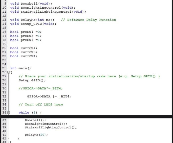 Solved \begin{tabular}{l|l} 73 & GPIOA->DATA ∧= BIT 3; \\ 74 | Chegg.com