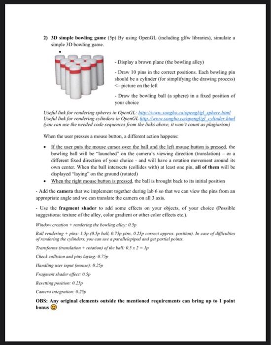 2) 3D simple bowling game (Sp) By using OpenGL | Chegg.com