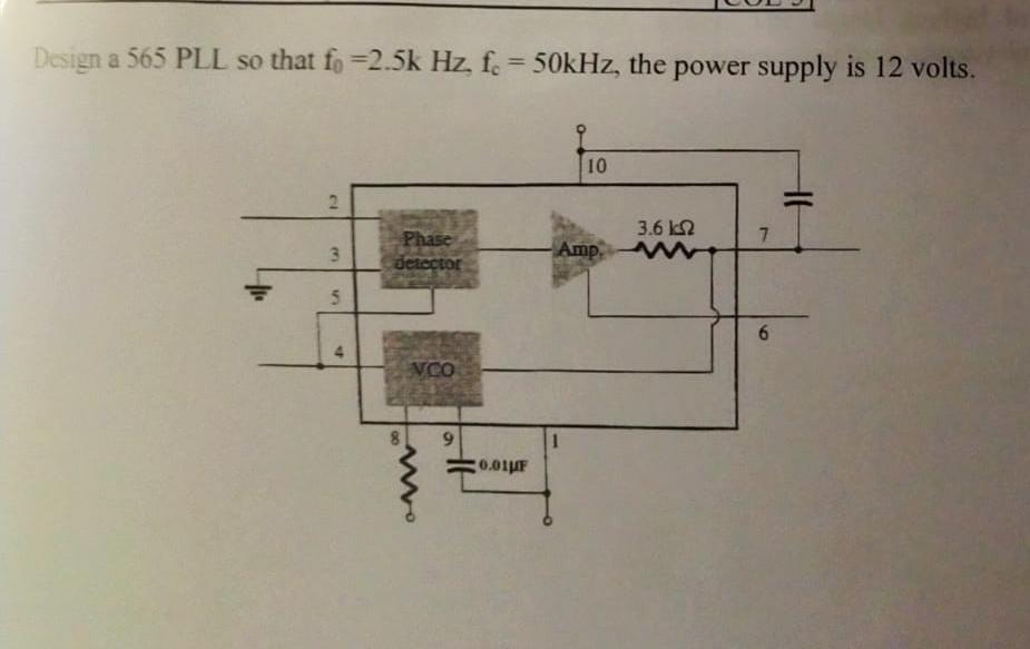 Solved Design a 565 PLL so that fo =2.5k Hz, f. = 50kHz, the | Chegg.com