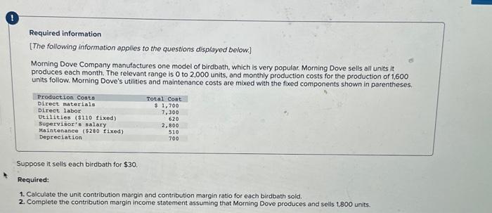 Solved - Calculate the unit contribution margin and | Chegg.com