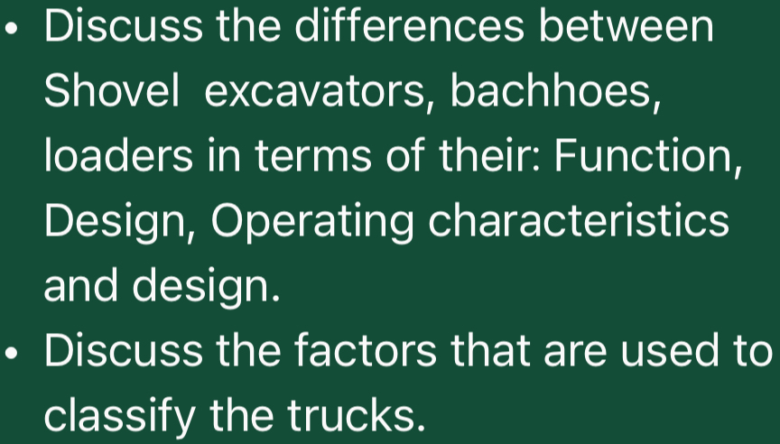 Solved Discuss the differences between Shovel excavators, | Chegg.com Solved Discuss the differences between Shovel excavators, | Chegg.com