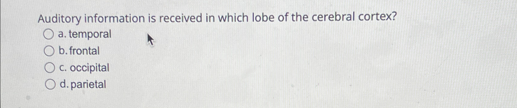Solved Auditory information is received in which lobe of the | Chegg.com