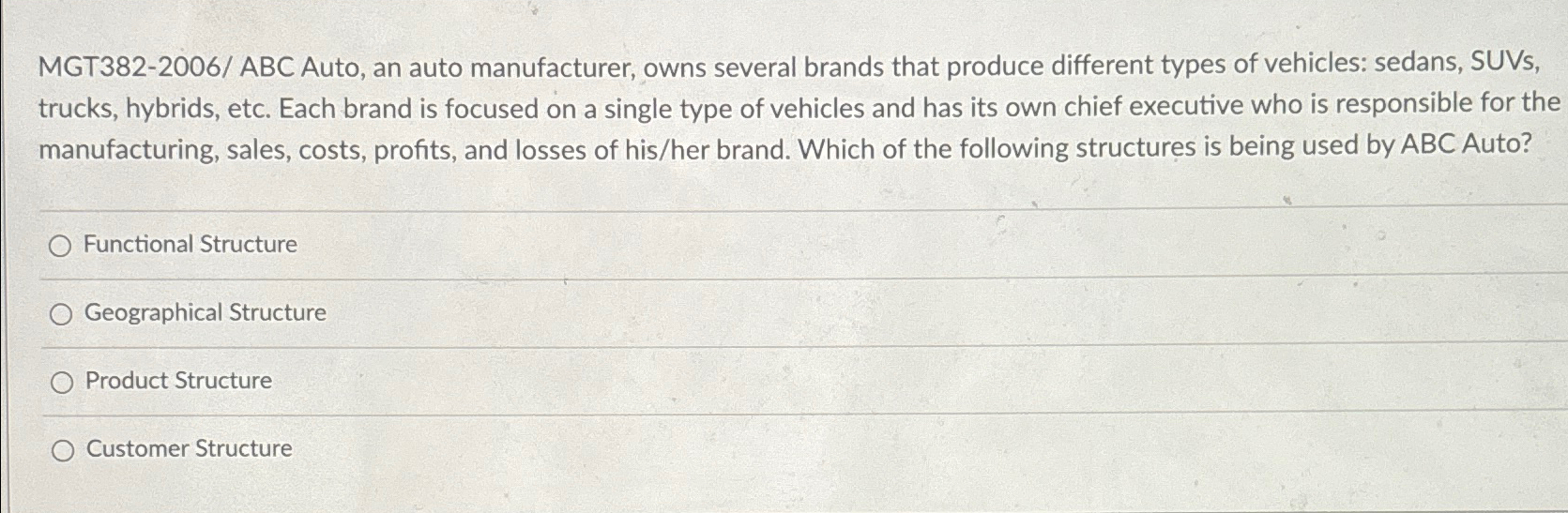 Solved MGT382-2006/ ﻿ABC Auto, an auto manufacturer, owns | Chegg.com