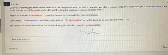 Solved 1.5 points Given that resolving power, the minimum | Chegg.com